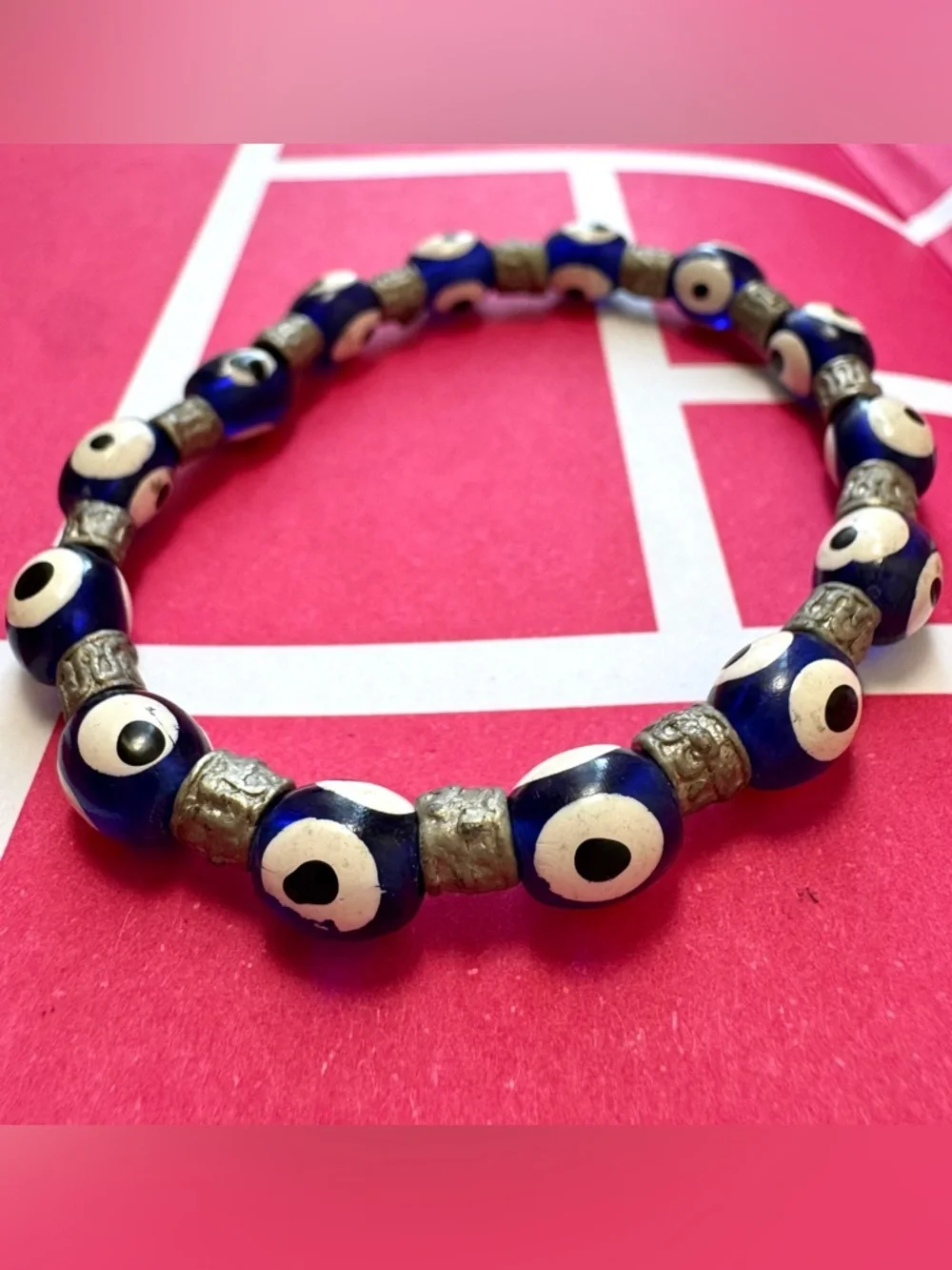Jewelry | Vintage Navy Blue Evil Eye Bead Stretch Bracelet | Poshmark